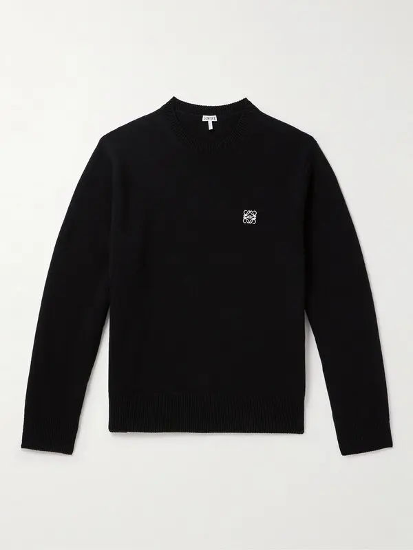 Loewe Anagram Logo-embroidered Wool Sweater - Black