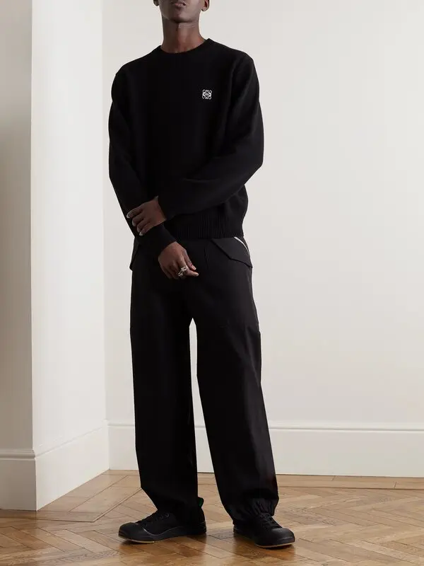 Loewe Anagram Logo-embroidered Wool Sweater - Black