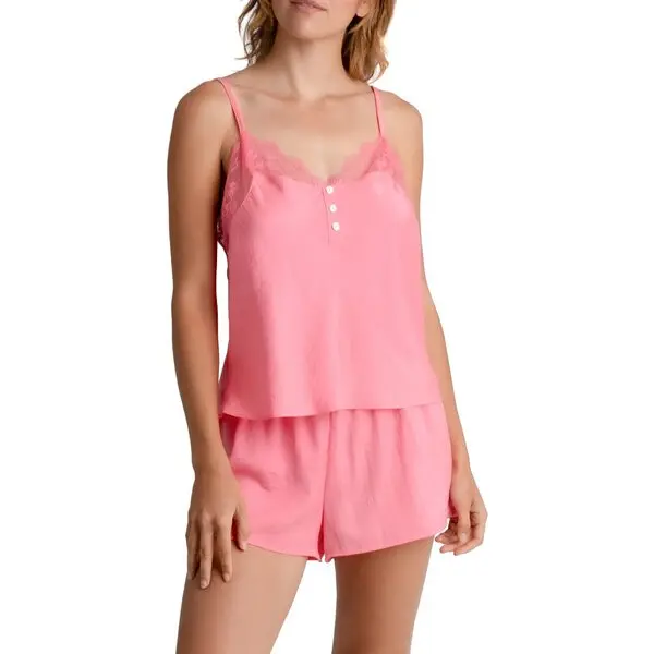 MIDNIGHT BAKERY Elsie Lace Trim Hammered Satin Short Pajamas