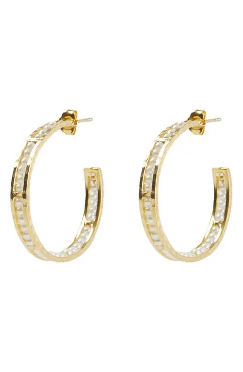 Argento Vivo Imitation Pearl Hoop Earrings - Gold