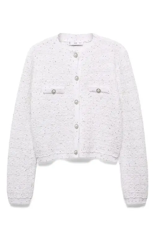 Mango Imitation Pearl & Crystal Button Sequin Tweed Cardigan
