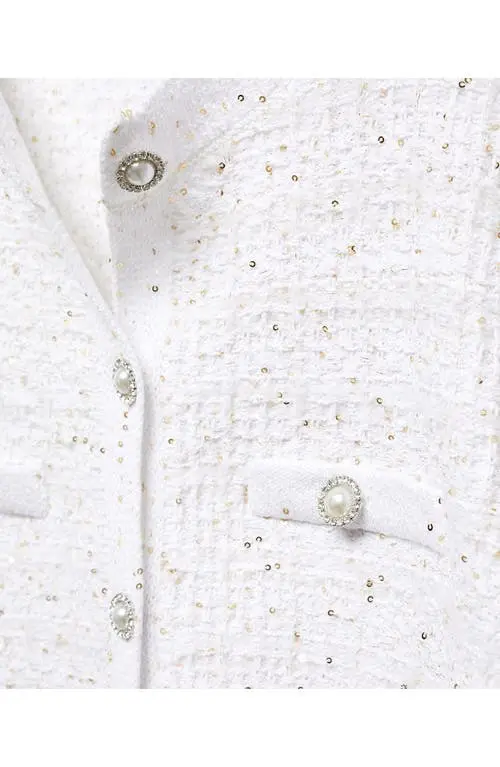 Mango Imitation Pearl & Crystal Button Sequin Tweed Cardigan