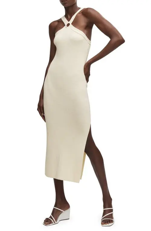 long sleeve open knit dress Miss Circle Shay Gold Stretch Knit Backless Long Sleeve Maxi Dress XS-S