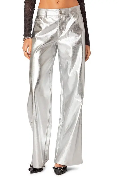 EDIKTED Metallic Faux Leather Wide Leg Pants
