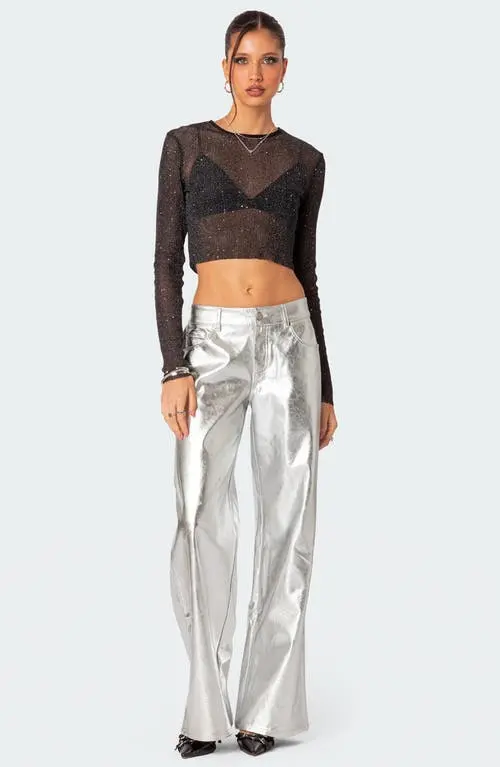 EDIKTED Metallic Faux Leather Wide Leg Pants