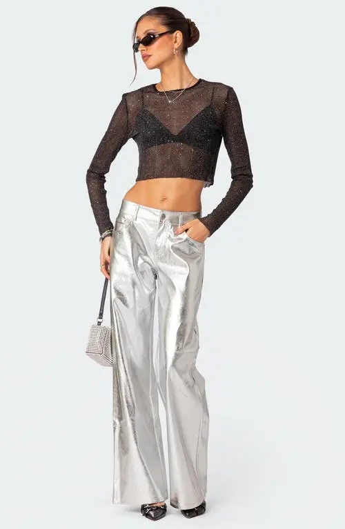 EDIKTED Metallic Faux Leather Wide Leg Pants