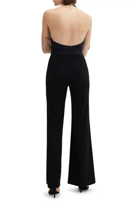 Mango Halter Neck Flare Leg Jumpsuit