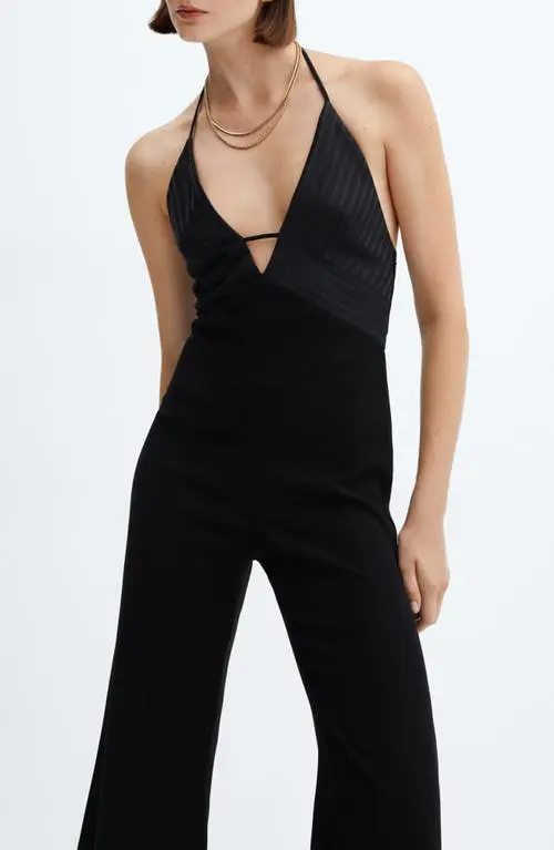 Mango Halter Neck Flare Leg Jumpsuit