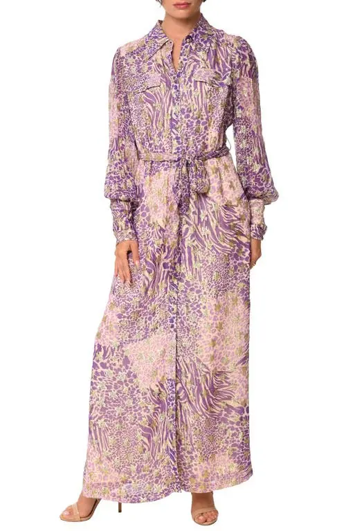 ciebon metallic dress CIEBON Sallie Metallic Star Print Mini Dress Womens XS Purple Gold Long  Sleeve