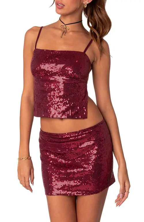 EDIKTED Cosmo Sequin Crop Top - Bordeaux