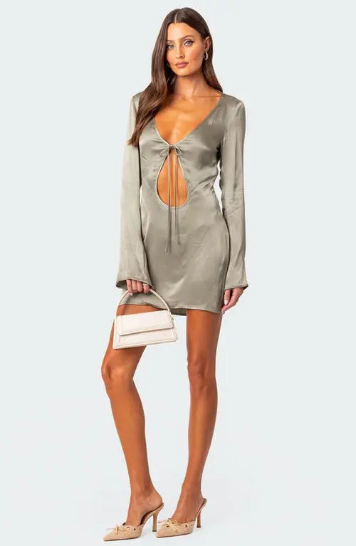 EDIKTED Cutout Long Sleeve Satin Mini Dress
