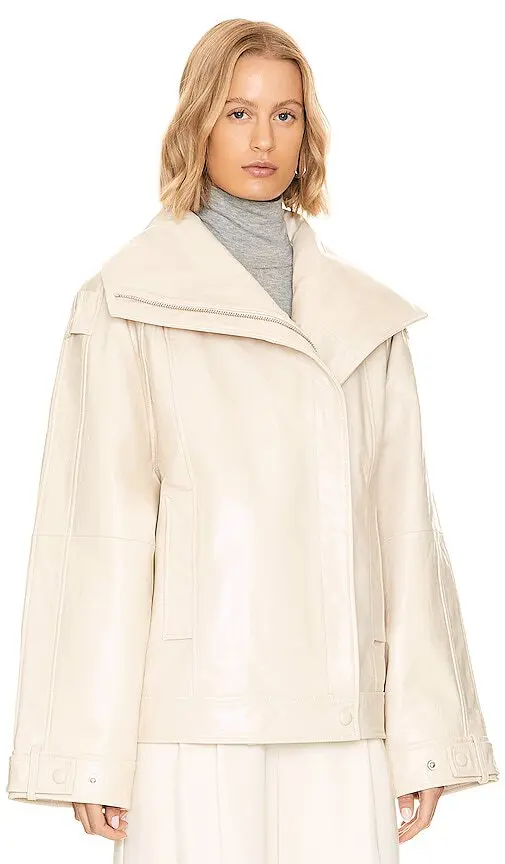 Remain Birger Christensen Oversized Leather Jacket In White