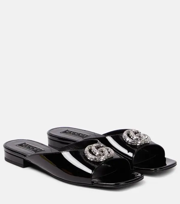 Gucci Gg Embellished Patent Leather Slides