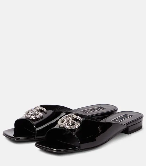 Gucci Gg Embellished Patent Leather Slides
