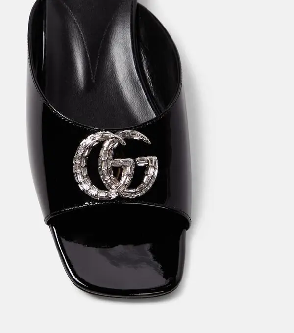 Gucci Gg Embellished Patent Leather Slides