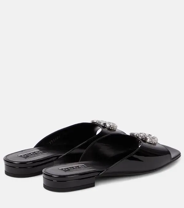 Gucci Gg Embellished Patent Leather Slides