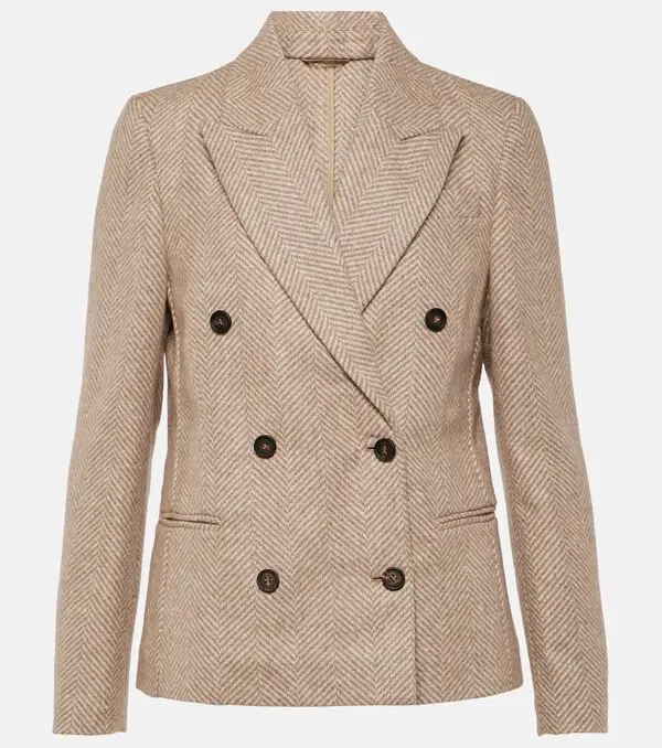 Brunello Cucinelli Chevron Wool-blend Blazer - Neutrals