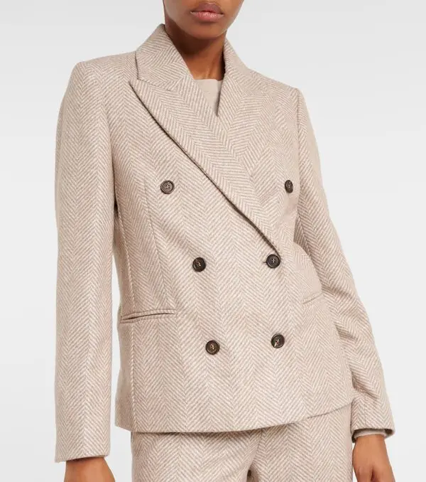 Brunello Cucinelli Chevron Wool-blend Blazer - Neutrals