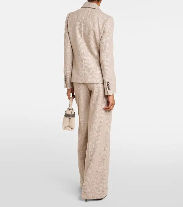 Brunello Cucinelli Chevron Wool-blend Blazer - Neutrals