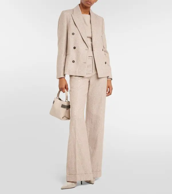 Brunello Cucinelli Chevron Wool-blend Blazer - Neutrals