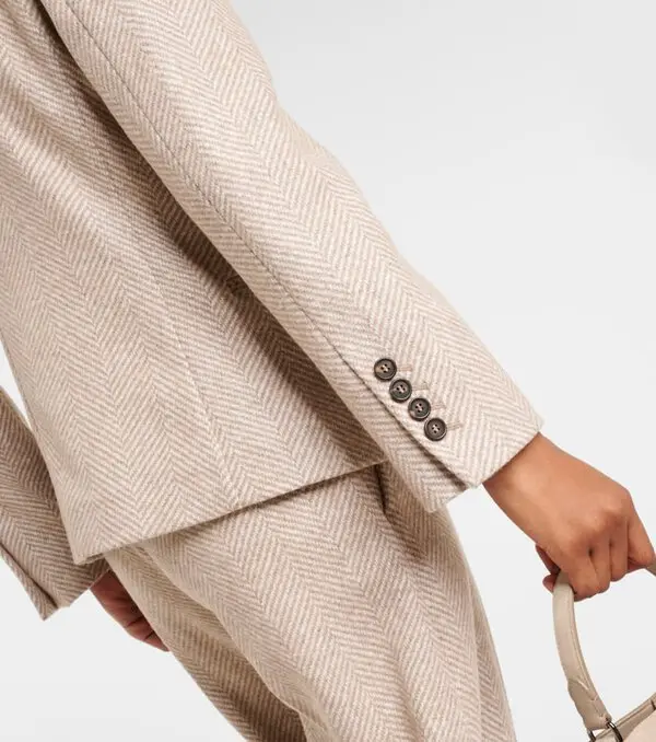 Brunello Cucinelli Chevron Wool-blend Blazer - Neutrals