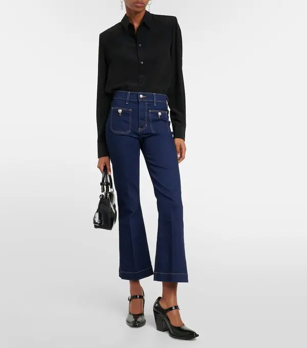 Veronica Beard Carson Cropped Flare Jeans - Blue