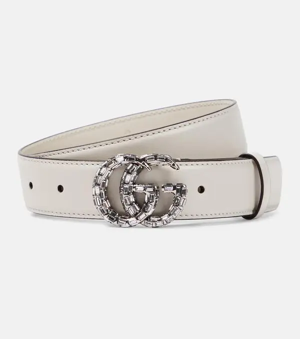 Gucci Gg Marmont Embellished Leather Belt - White | Editorialist