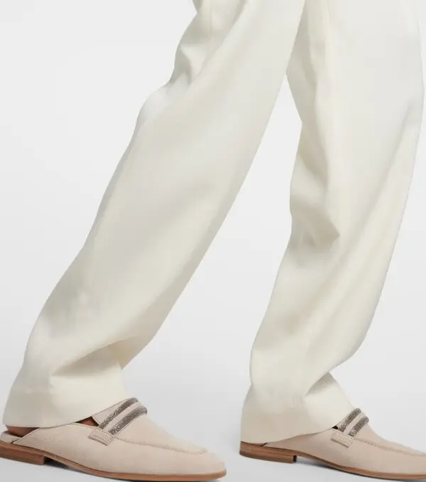 Brunello Cucinelli High-rise Gabardine Wide-leg Pants - White