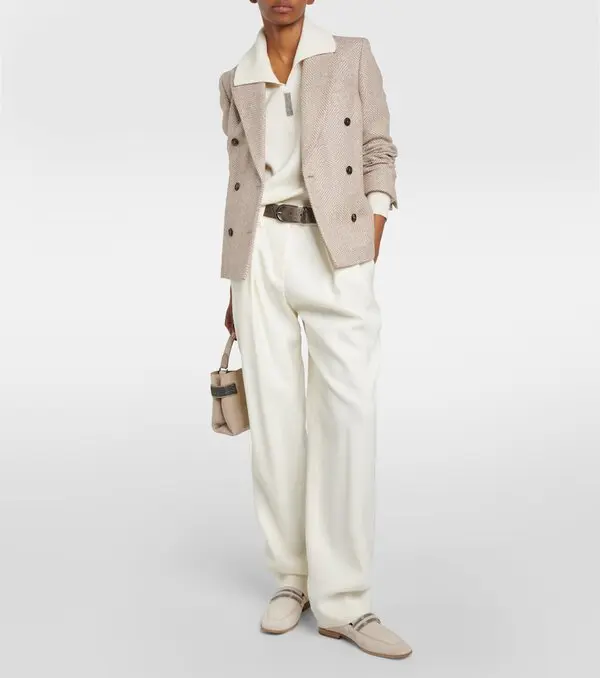 Brunello Cucinelli High-rise Gabardine Wide-leg Pants - White