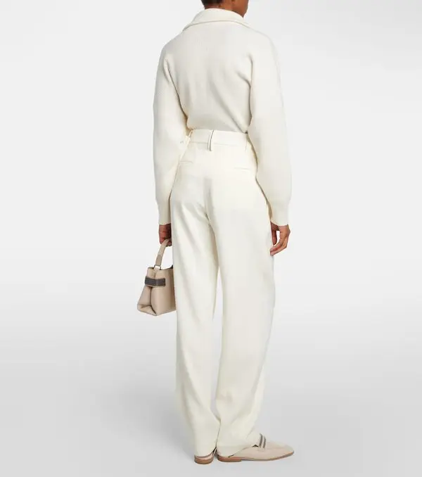 Brunello Cucinelli High-rise Gabardine Wide-leg Pants - White