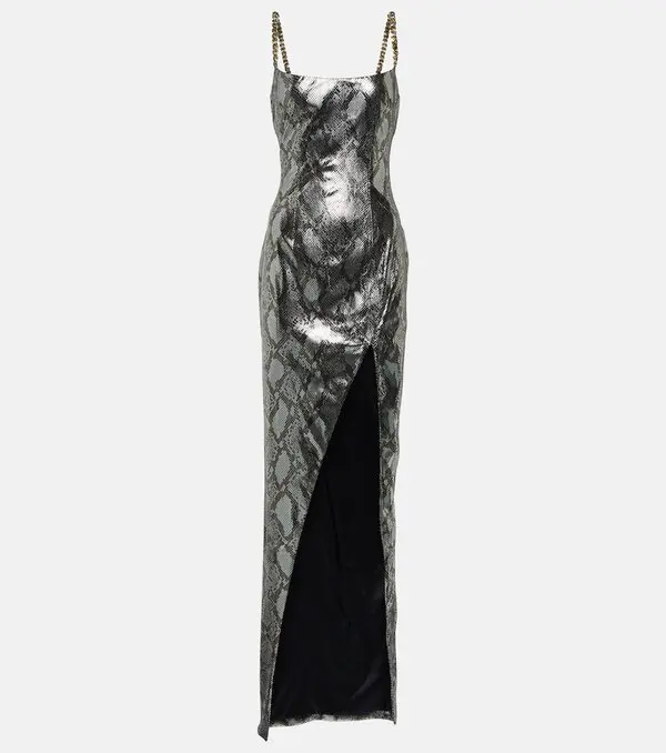 Balmain Chain-detail Snake-print Gown