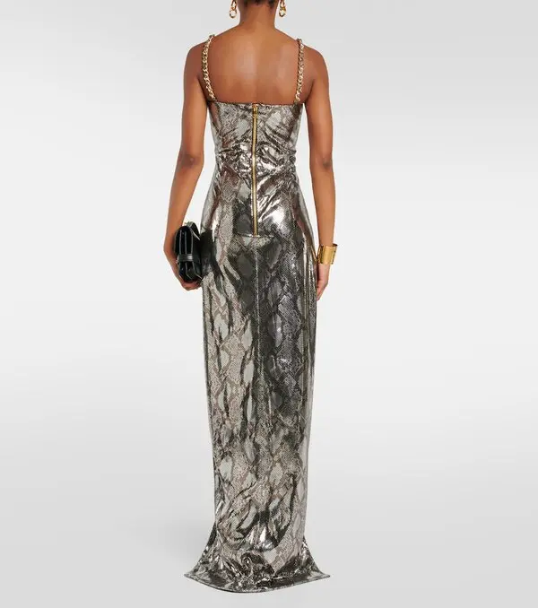 Balmain Chain-detail Snake-print Gown