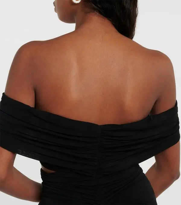 Magda Butrym Floral Ruched Off-shoulder Crop Top