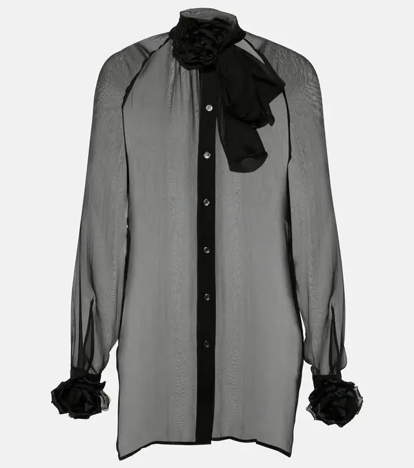 Dolce & Gabbana Floral-appliqué Silk Chiffon Blouse - Black
