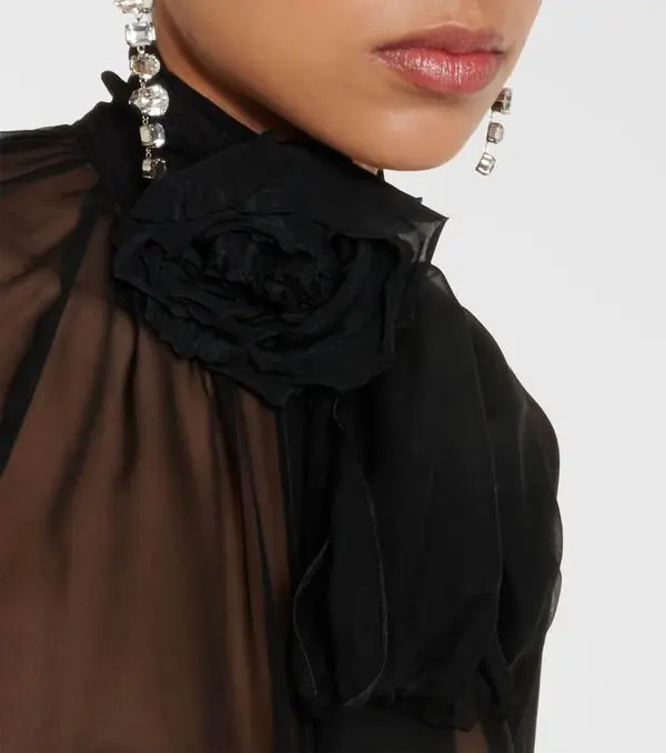 Dolce & Gabbana Floral-appliqué Silk Chiffon Blouse - Black
