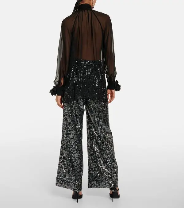 Dolce & Gabbana Floral-appliqué Silk Chiffon Blouse - Black