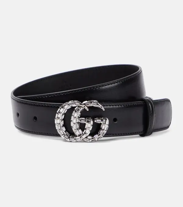 Gucci Gg Marmont Embellished Leather Belt - Black