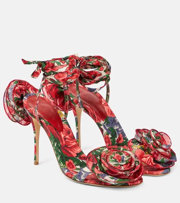Magda Butrym Floral Appliqué Satin Slingback Sandals - Red