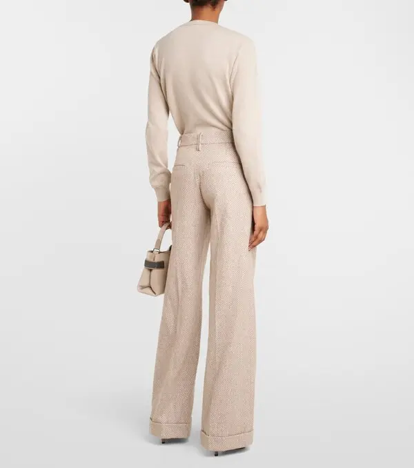 Brunello Cucinelli Chevron Wool-blend Flared Pants