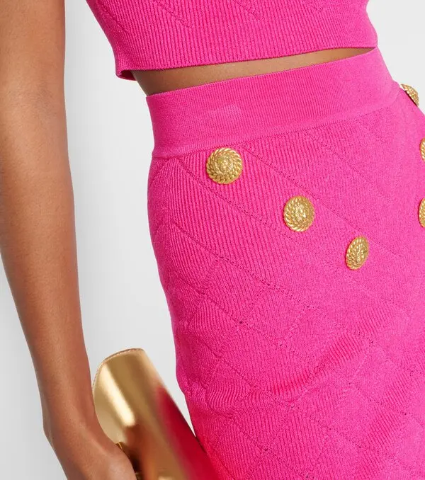 Balmain Embellished Knit Miniskirt - Pink