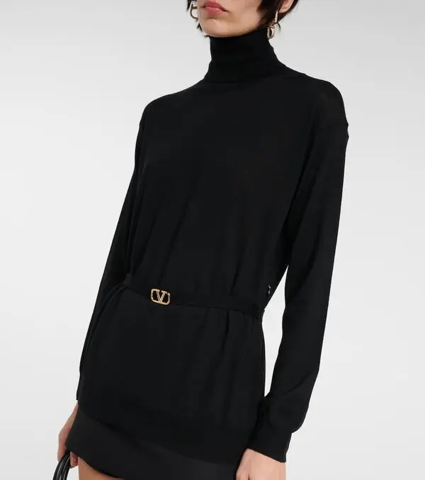 Valentino Garavani Belted Virgin Wool Turtleneck Sweater