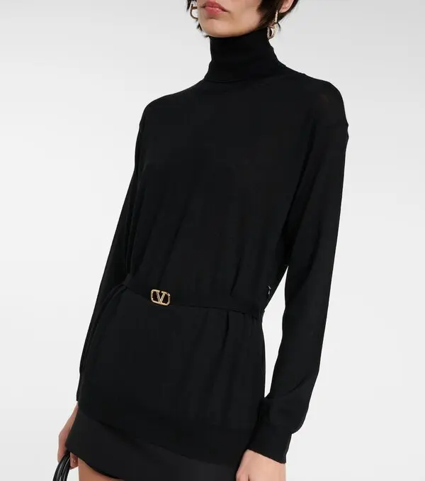 Valentino Garavani Belted Virgin Wool Turtleneck Sweater