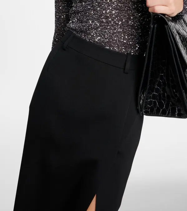 Balenciaga Side-slit Wool Twill Maxi Skirt