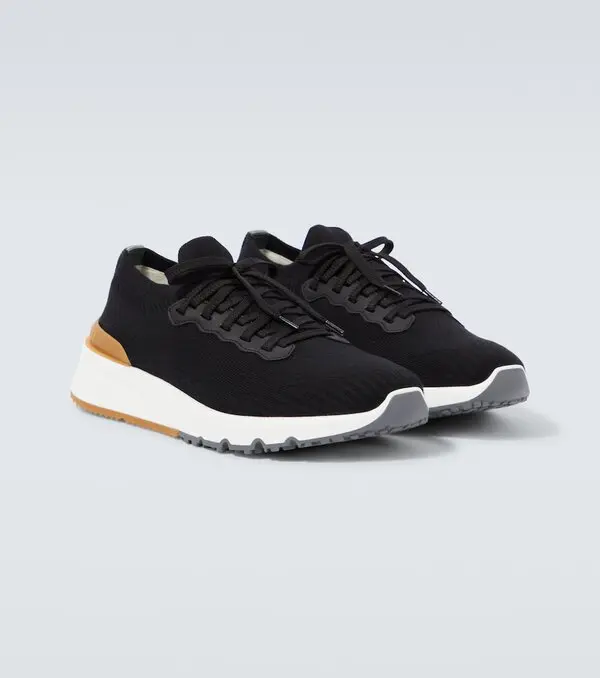 Brunello Cucinelli Leather-trimmed Knit Sneakers - Black