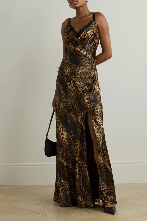 L'Agence Venice Leopard-Print Silk-Satin Maxi Dress In Brown - 50% Off |  Editorialist