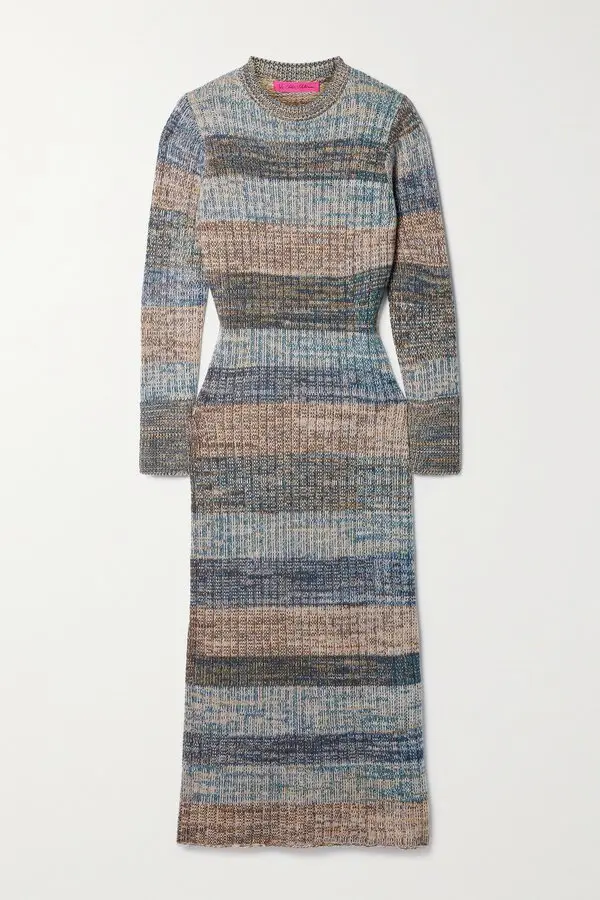The Elder Statesman Cosmic Striped Cashmere Midi Dress In Multi