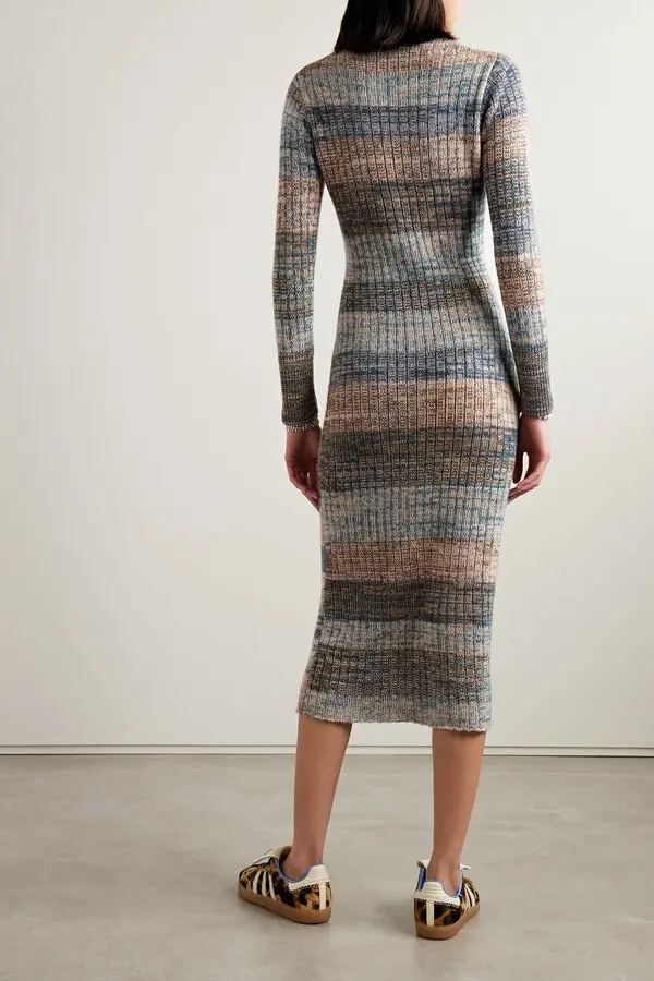 The Elder Statesman Cosmic Striped Cashmere Midi Dress In Multi