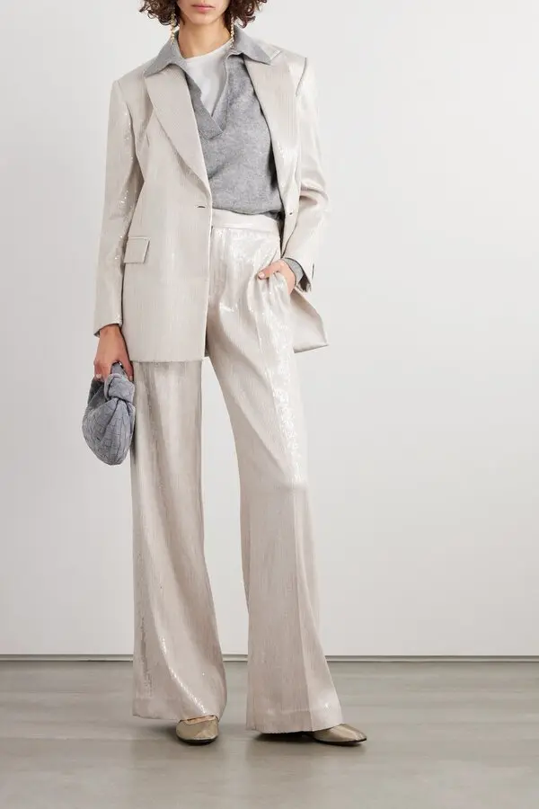 Brunello Cucinelli Sequined Crepe Wide-leg Pants