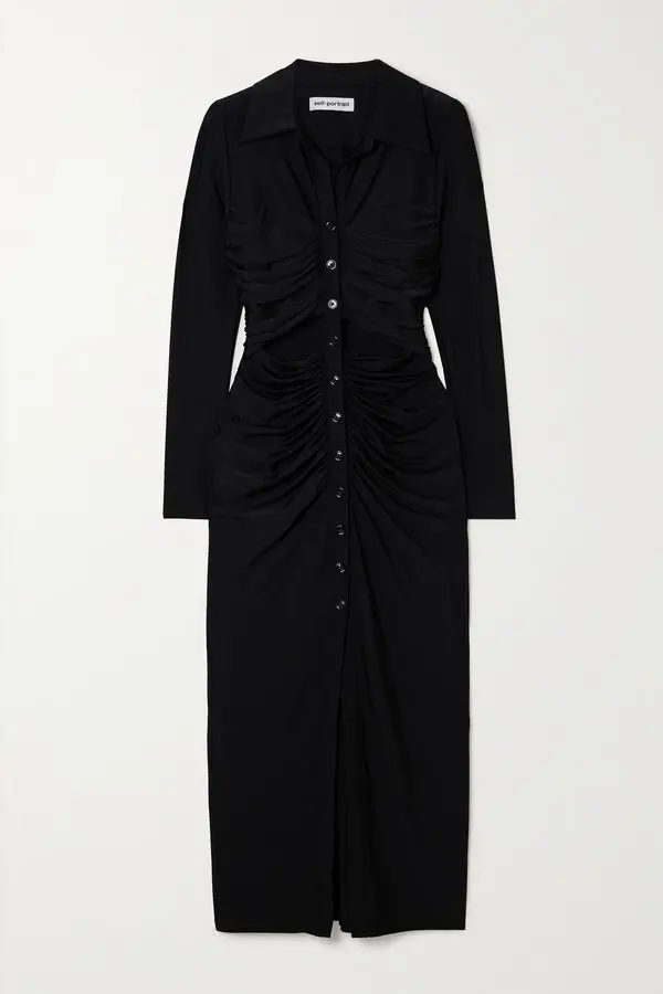 Self-Portrait Cutout Ruched Midi Dress In Black - 60% Off | Editorialist