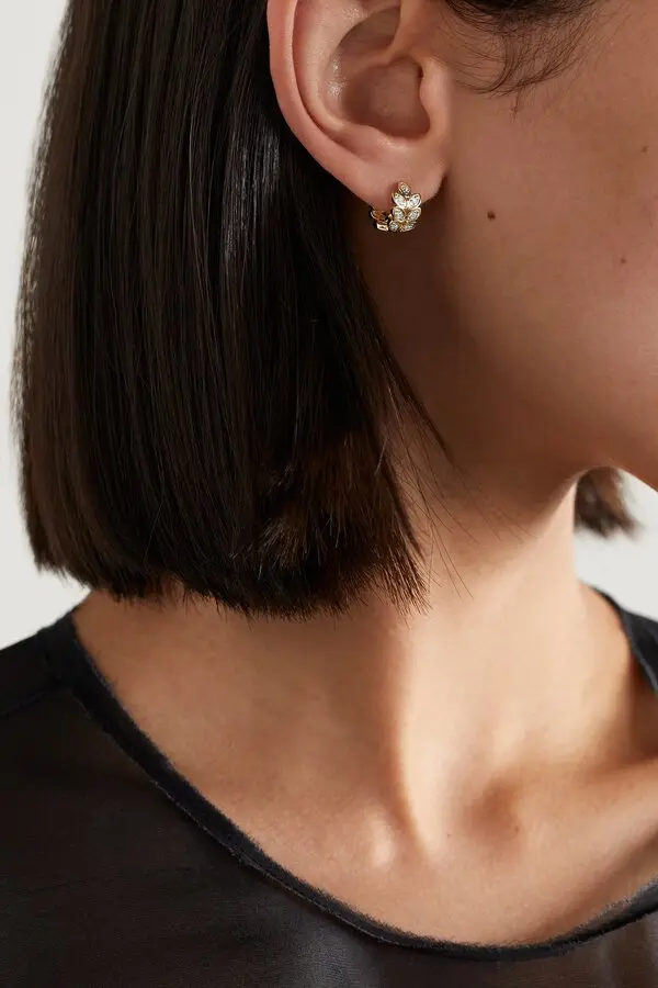 SYDNEY EVAN Leaf 14-karat Diamond Hoop Earrings
